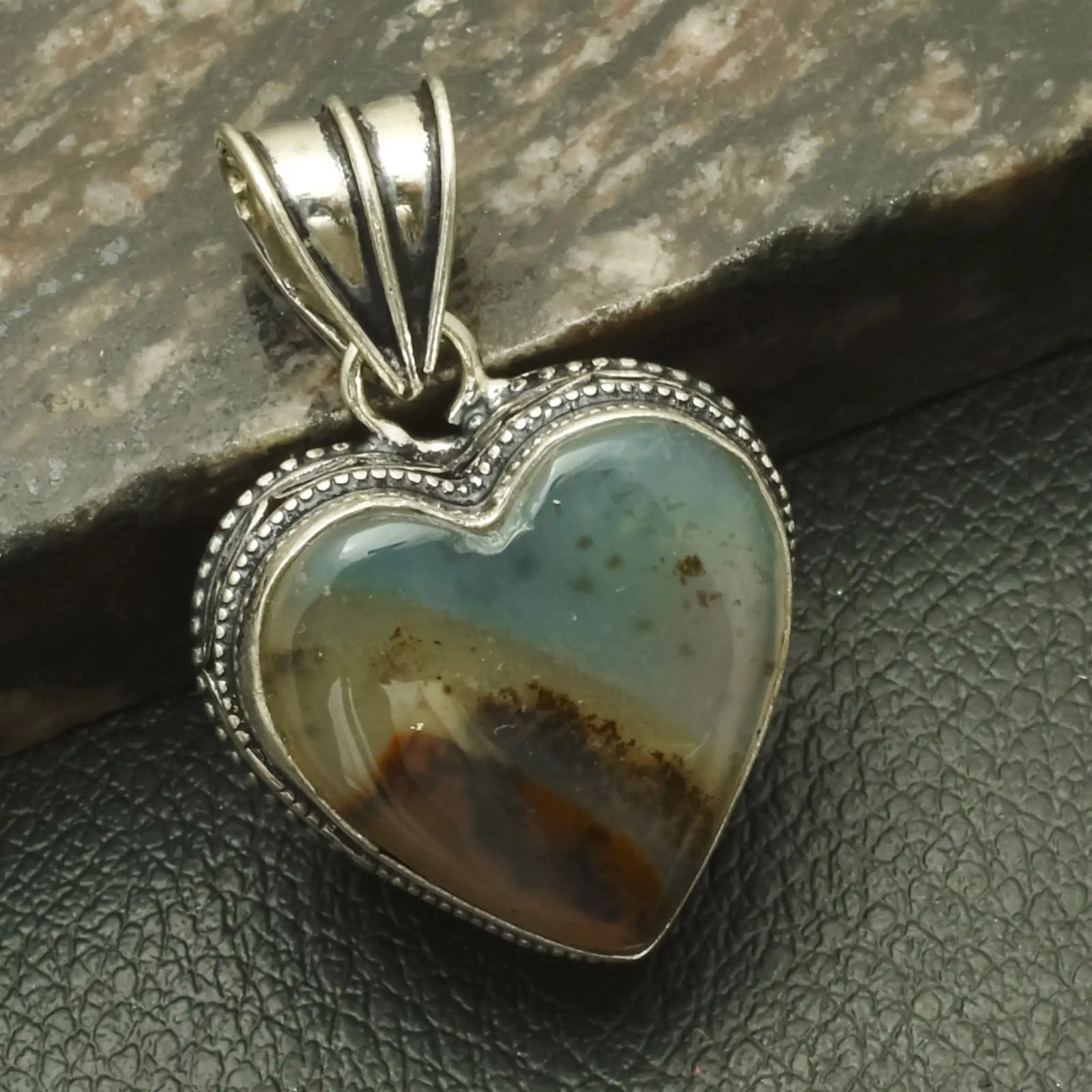 Dendrite Opal Gemstone Ethnic Antique Design Heart Pendant Jewelry 1.6 ...