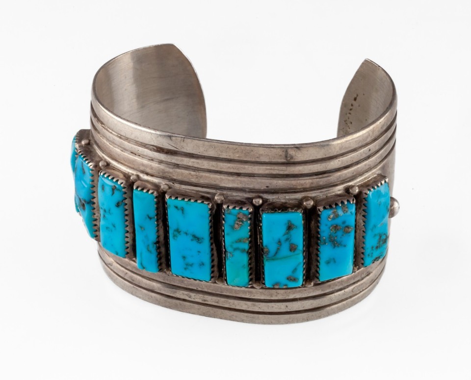Navajo Wilson Begay Wide Cuff Bracelet with Sleeping Beauty Turquoise ...