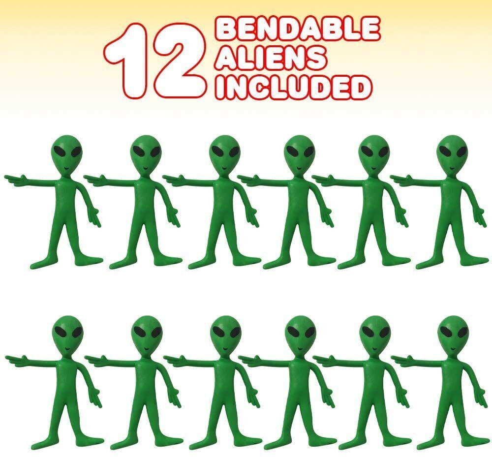 12 Bendable Green Alien Action Figure Outer Space Rubber Toys - Area 51 ...