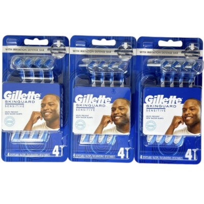 3 Gillette Skin Guard Sensitive 4 ct. Disposable Razors, For Men, Blue ...