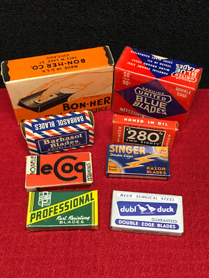 NOS Vintage Collectible Safety Razor Blade Lot with NOS Bon-Her Razor ...