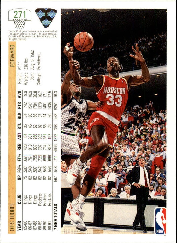 1991-92 Upper Deck Houston Rockets Basketball Card #271 Otis Thorpe | eBay