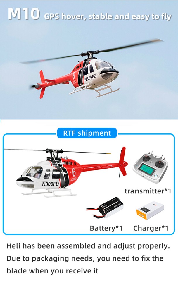 FLY Wing Bell 206 V3 6CH GPS Auto Return RC RTF Helicopters 2 Battery ...