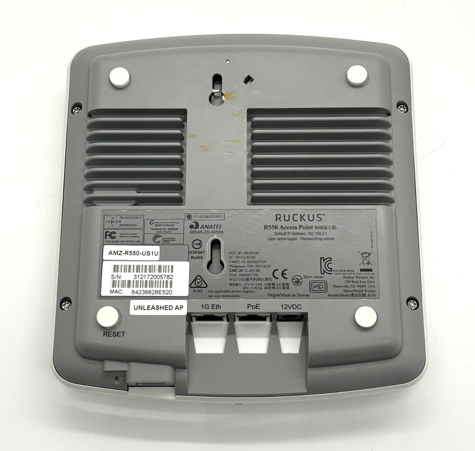 Ruckus 901-R550-US00 R550 AX Indoor Wi-Fi6 Access Point w/ AC Adapter ...