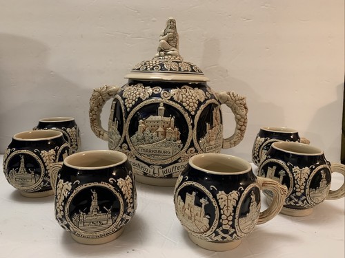 Marzi Remy Germany Ceramic Punch Bowl Set W/ 6 cups Grapes 1879 - 1964 ...