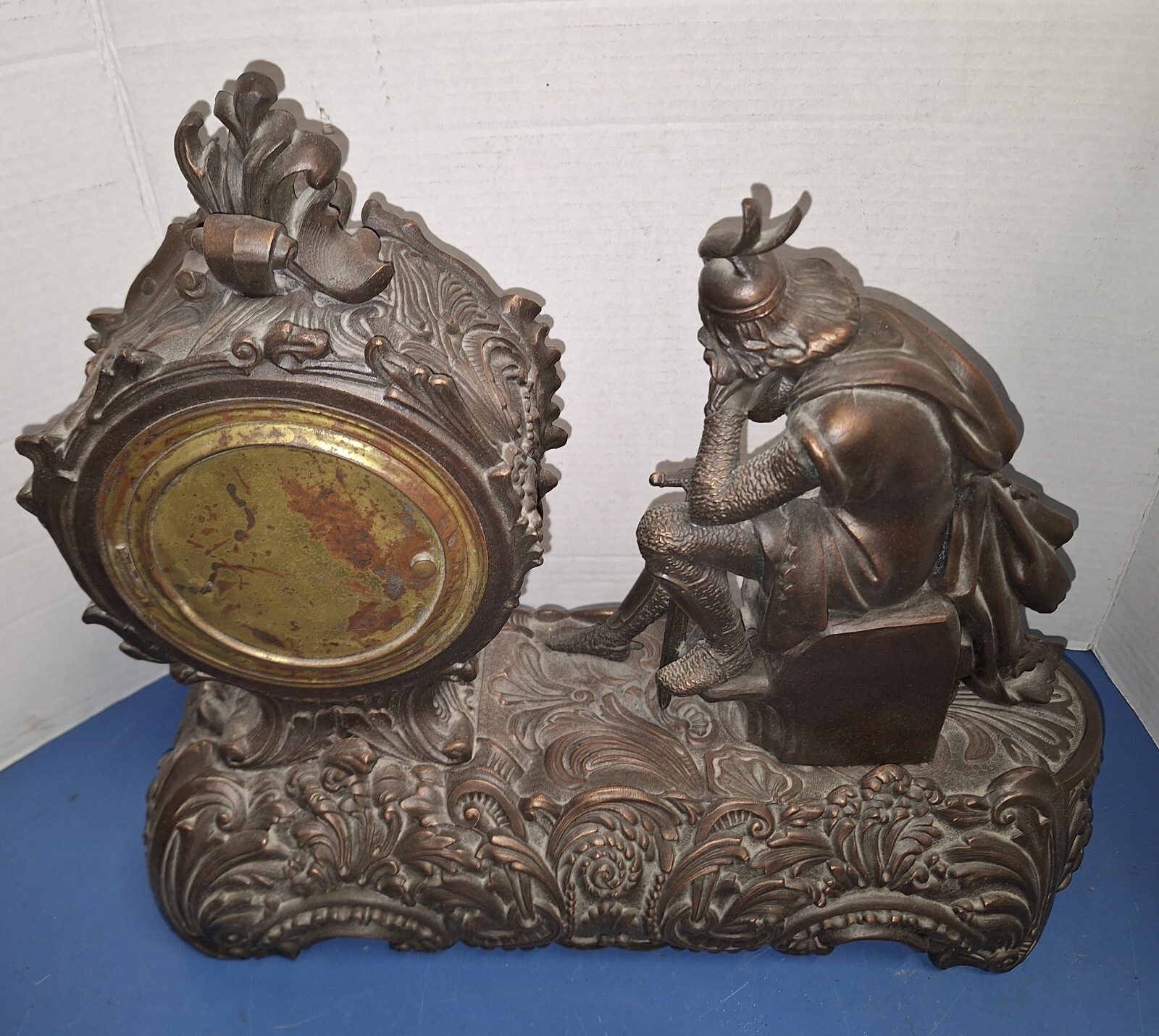 ANTIQUE NEW HAVEN "IVANHOE" SYRIAN BRONZE FIGURAL STATUE CLOCK WORKING ...