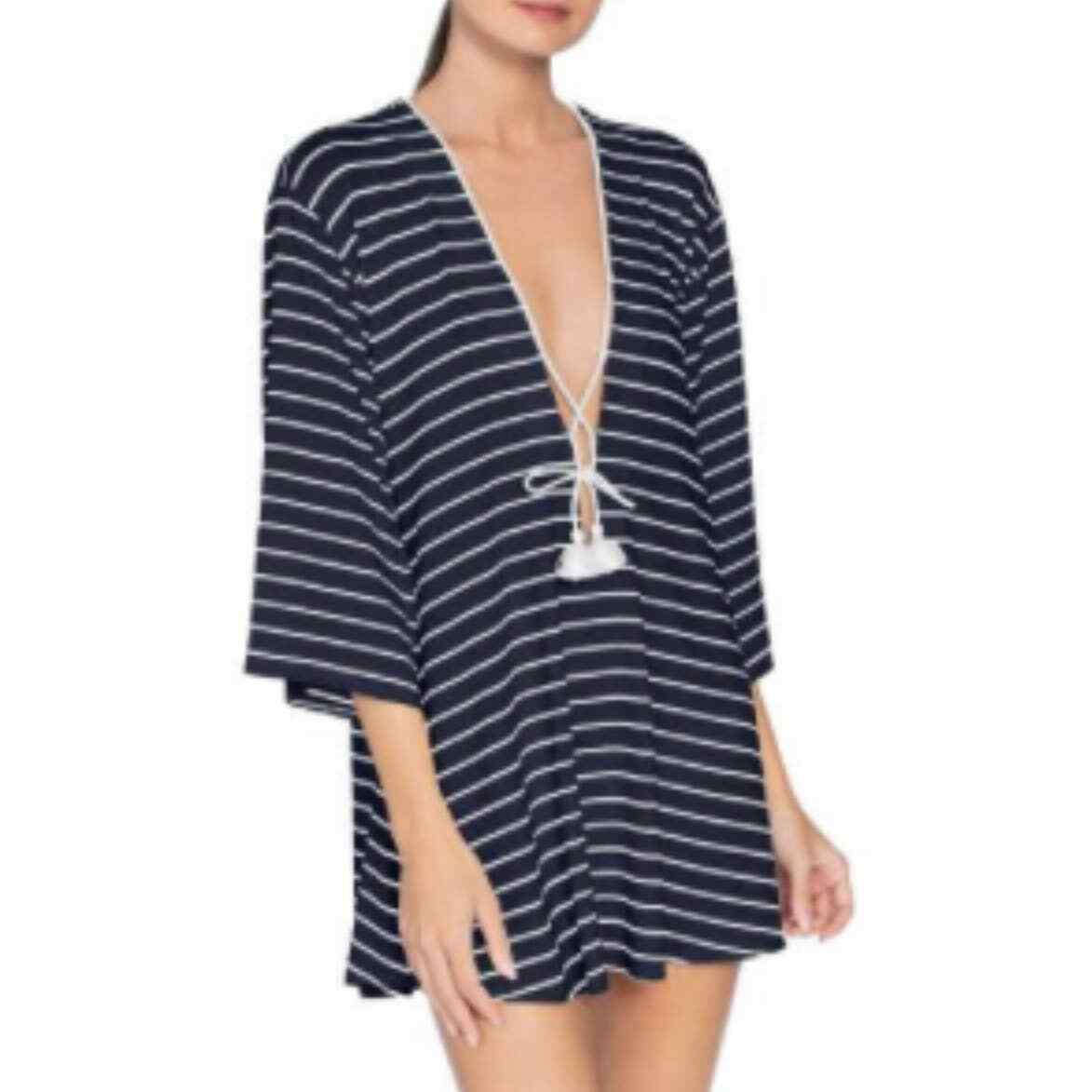 Robin Piccone Michelle Tunic Swim Suit Cover-Up Navy, White Stripes ...