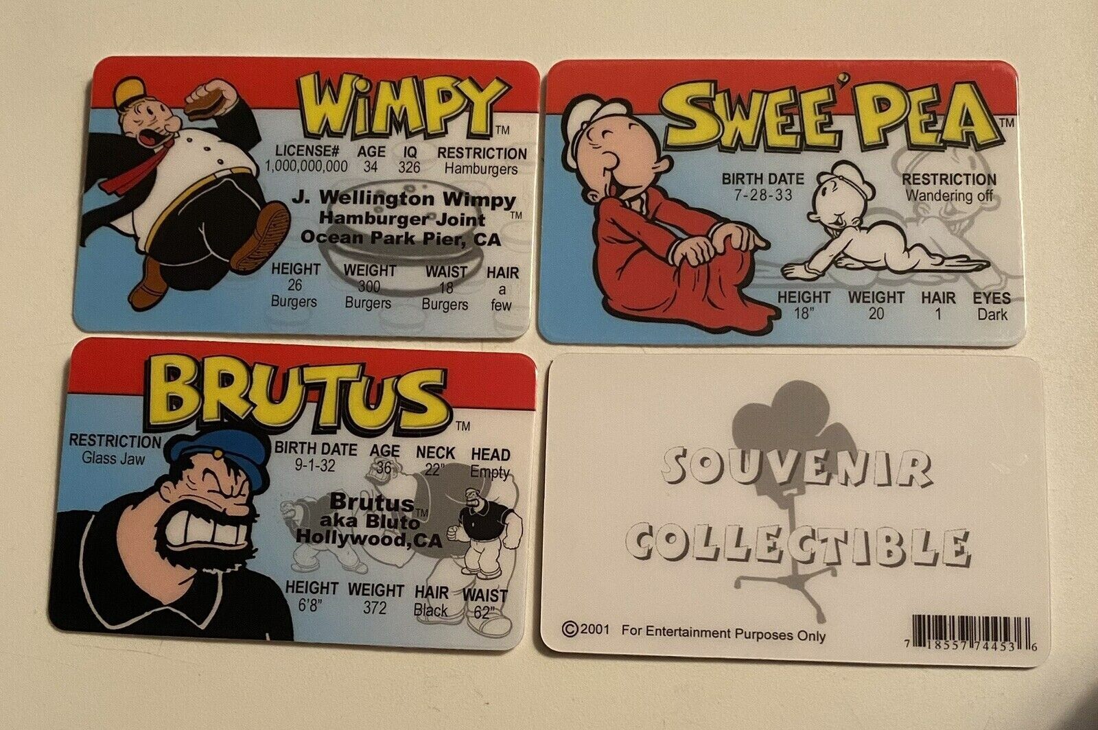 Brutus , Wimpy,Eugene the Jeep of Popeye the SAILOR MAN plastic Drivers ...