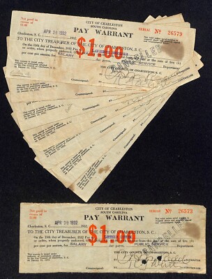 City of Charleston, SC Pay Group of 10 1932 Warrant / Check / Script (6 ...