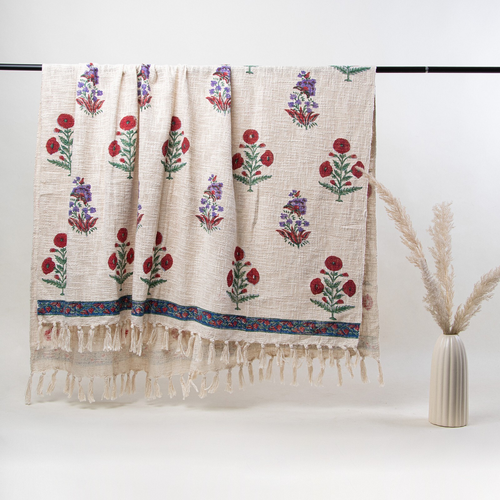 Bohemian Hand Block Printed Cotton Throw Large Sofa Couch Blanket ...