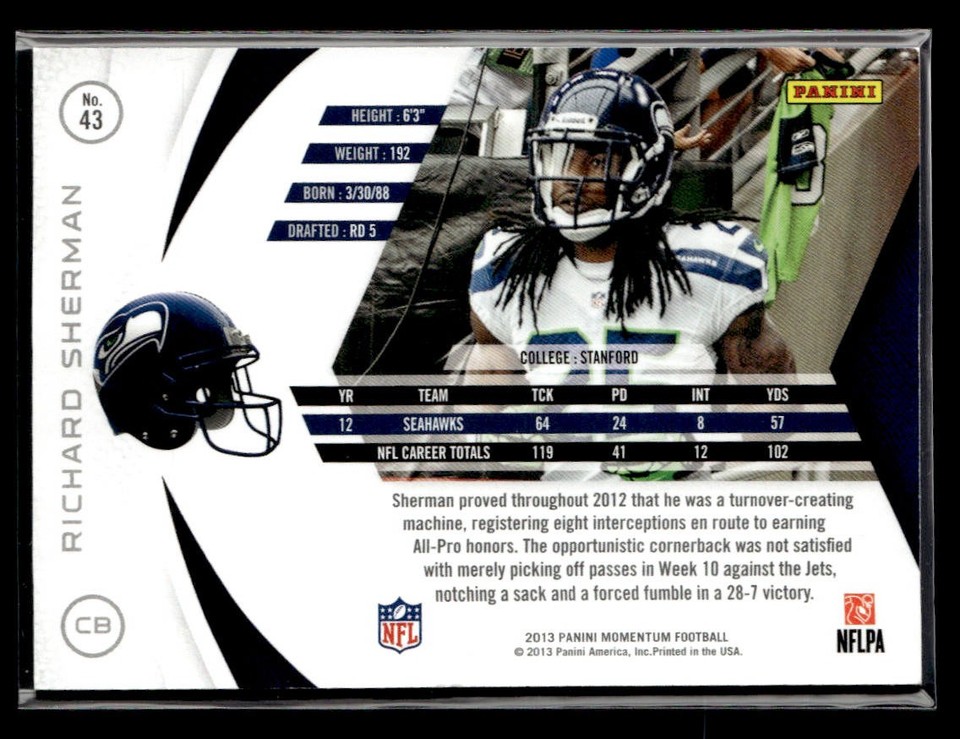 2013 Panini Momentum #43 Richard Sherman Card Seattle Seahawks | eBay