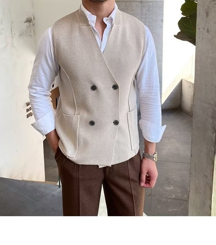 Men Vintage Style Sweater Vest Double Breasted Knitted Sleeveless Tank ...