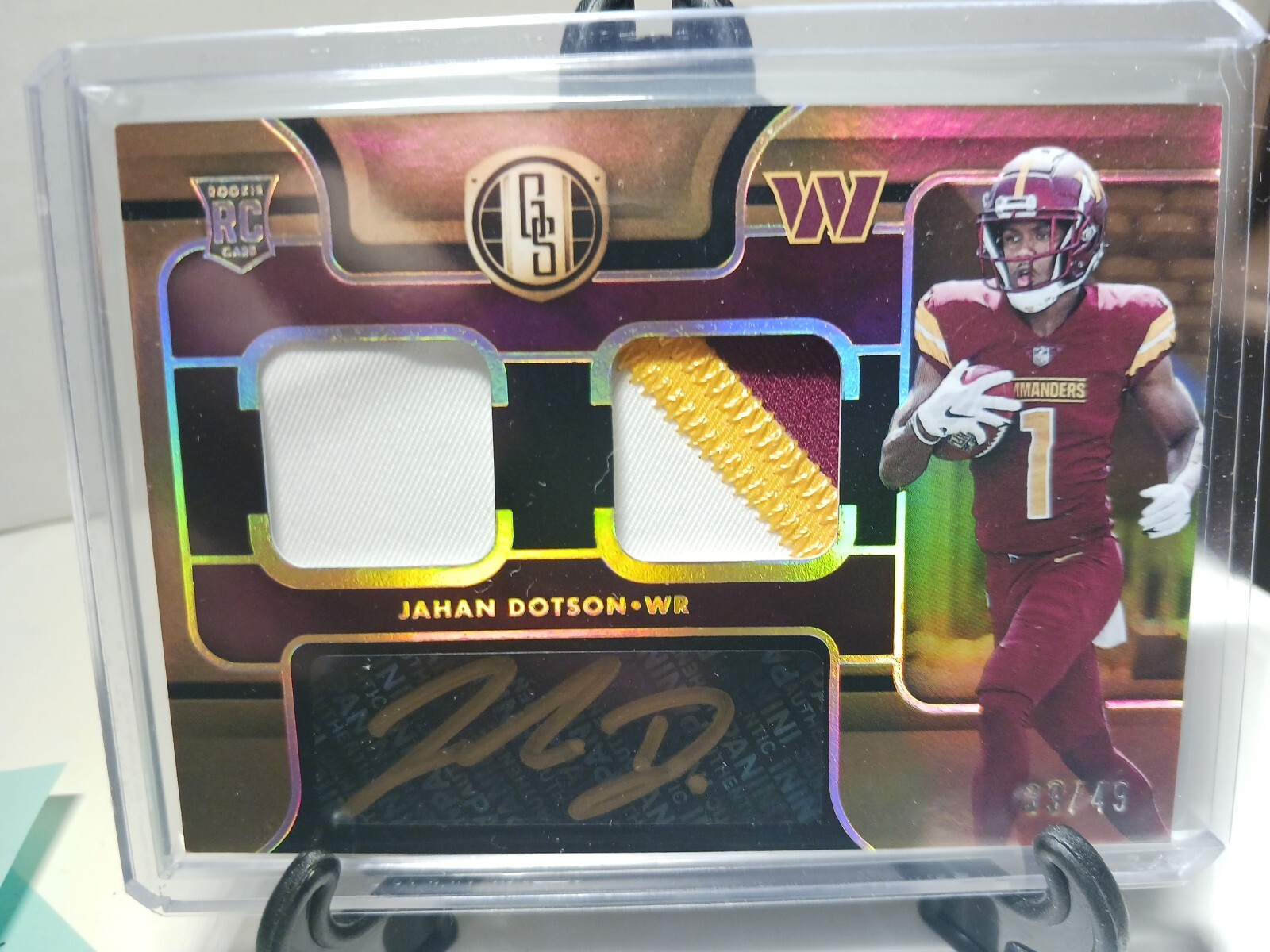 2022 Jahan Dotson RC Gold Auto /49 Rookie Dual 3 Color Patch GOLD ...