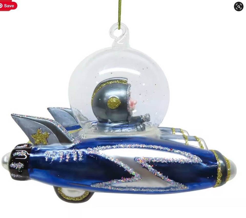 BLOWN GLASS SANTA IN ROCKET SHIP CHRISTMAS ORNAMENT~OUTER SPACE~SHUTTLE ...