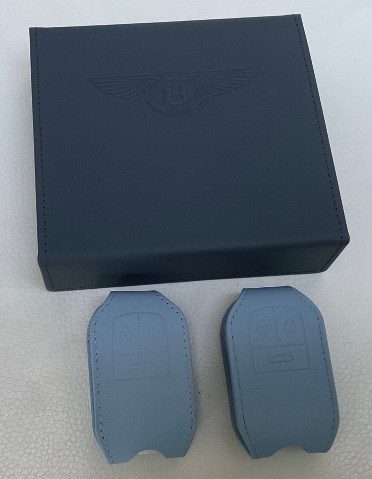 BENTLEY GENUINE 2 X LIGHT BLUE LEATHER CAR KEY FOB COVER CASES IN BOX ...
