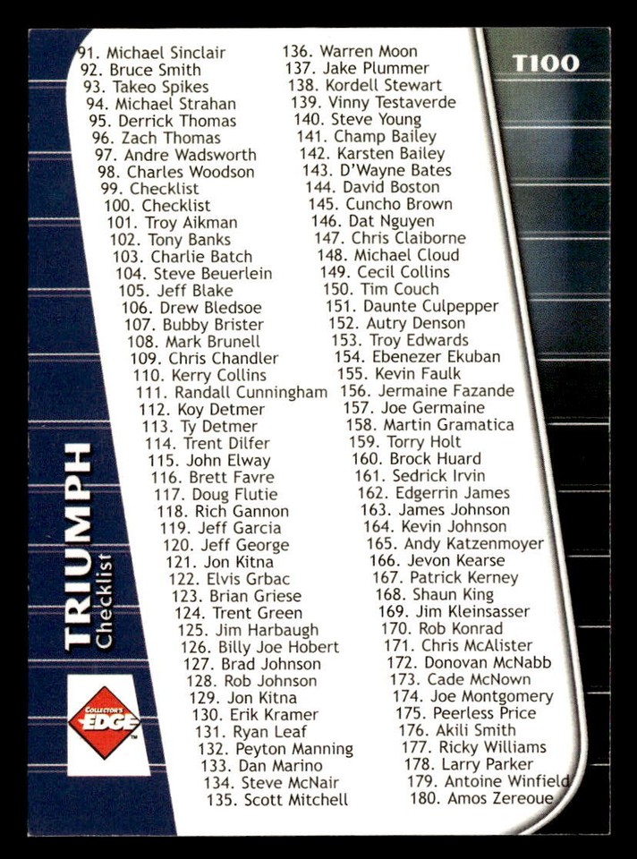 Peyton Manning 1999 Collector's Edge Triumph Card #T100 Indianapolis ...