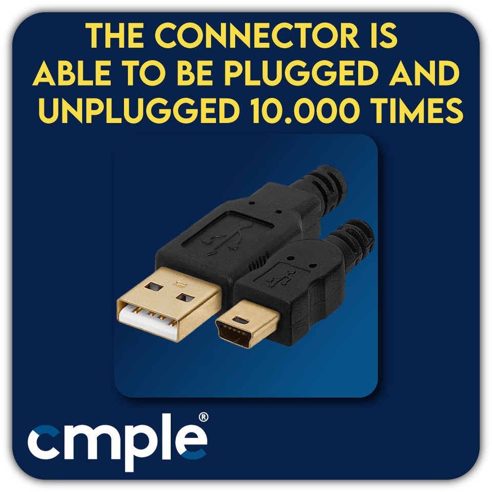 Mini USB Cable Charger Lead USB A to 5 Pin Mini B Sync Charge 1.5ft 3ft ...