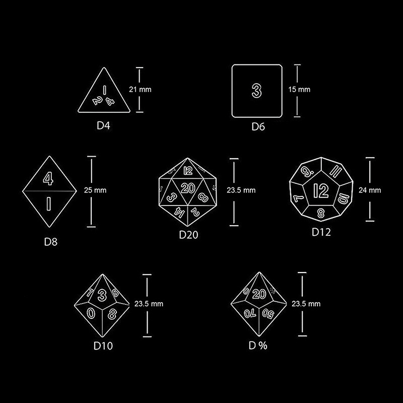 DND Dice Set 7pcs Polyhedral Frame Gemstone for Dungeons and Dragons ...