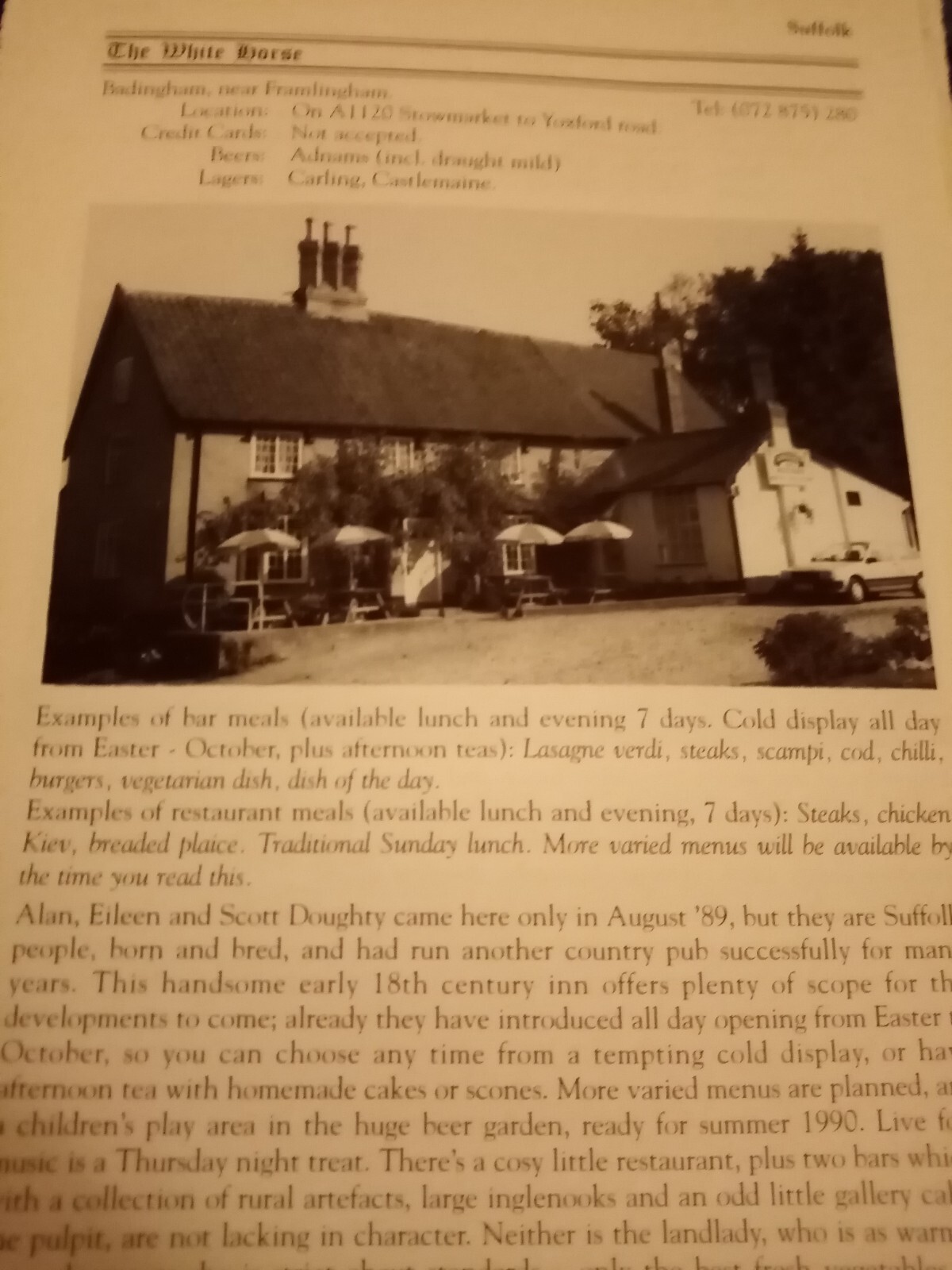El23 Ephemera 1989 1 page pub review the white horse badingham | eBay UK