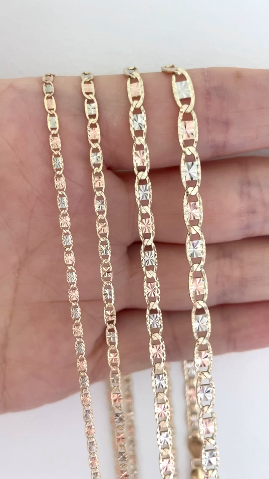 14k Gold Valentino Necklace, Tri Color Gold Chains, Valentino Chain 2 ...