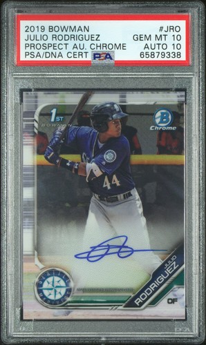PSA 10/10 JULIO RODRIGUEZ AUTO 1st 2019 Bowman Chrome Autograph RC GEM ...