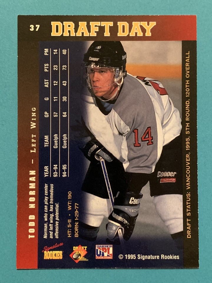 TODD NORMAN Signed 1995 Signature Rookies Draft Day #37 Autograph Auto ...