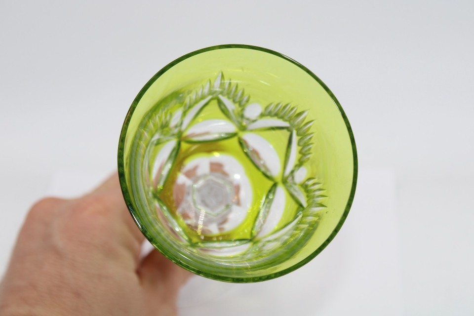 BOHEMIA Lime Green Cut To Clear Crystal Wine Glass 8 1/8" | eBay