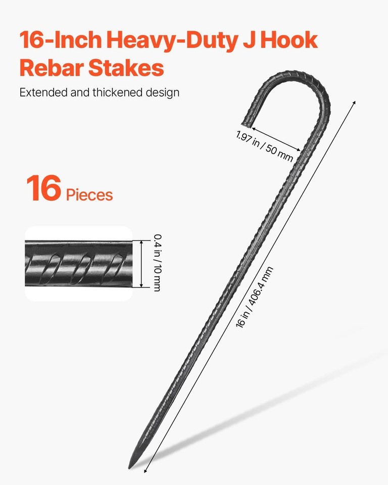 J-hook rebar ground anchors 16in 0.4in dia chisel tip dual-coated 16 ...