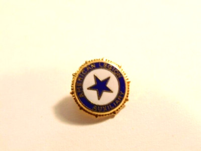 small gold colored American Legion Auxiliary pin with blue star on ...