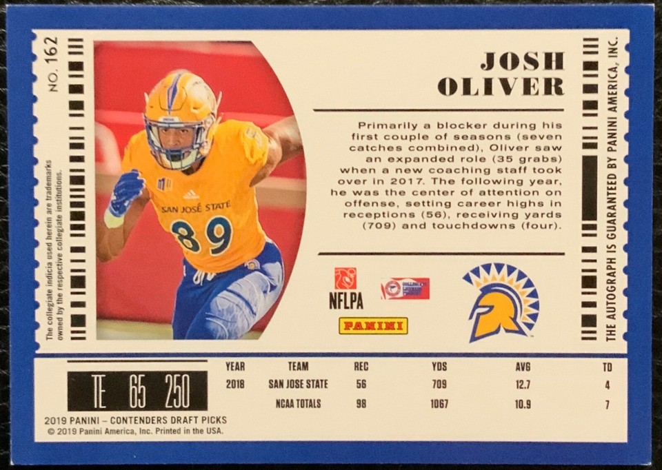 2019 Contenders Draft Picks Josh Oliver RC #51/99 Auto | eBay