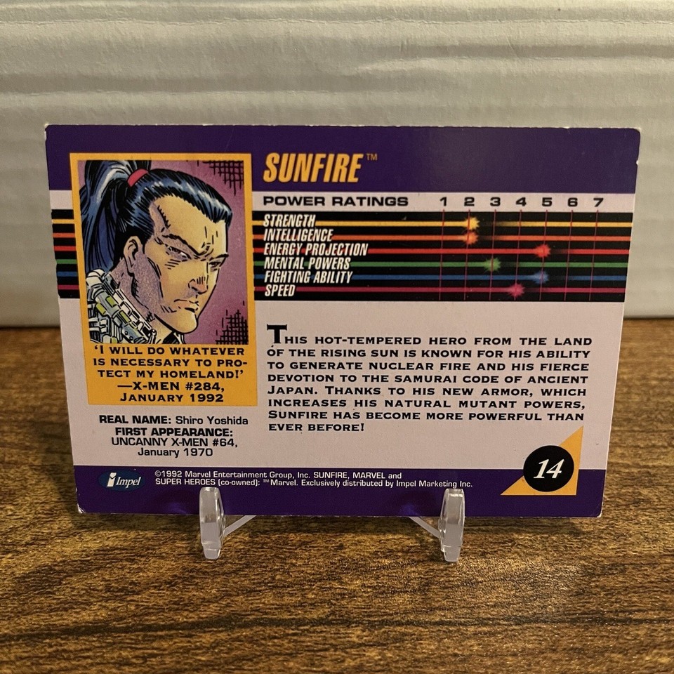 Marvel 1992 - Sunfire #14 - Impel Marvel Universe Series 3 Trading Card ...