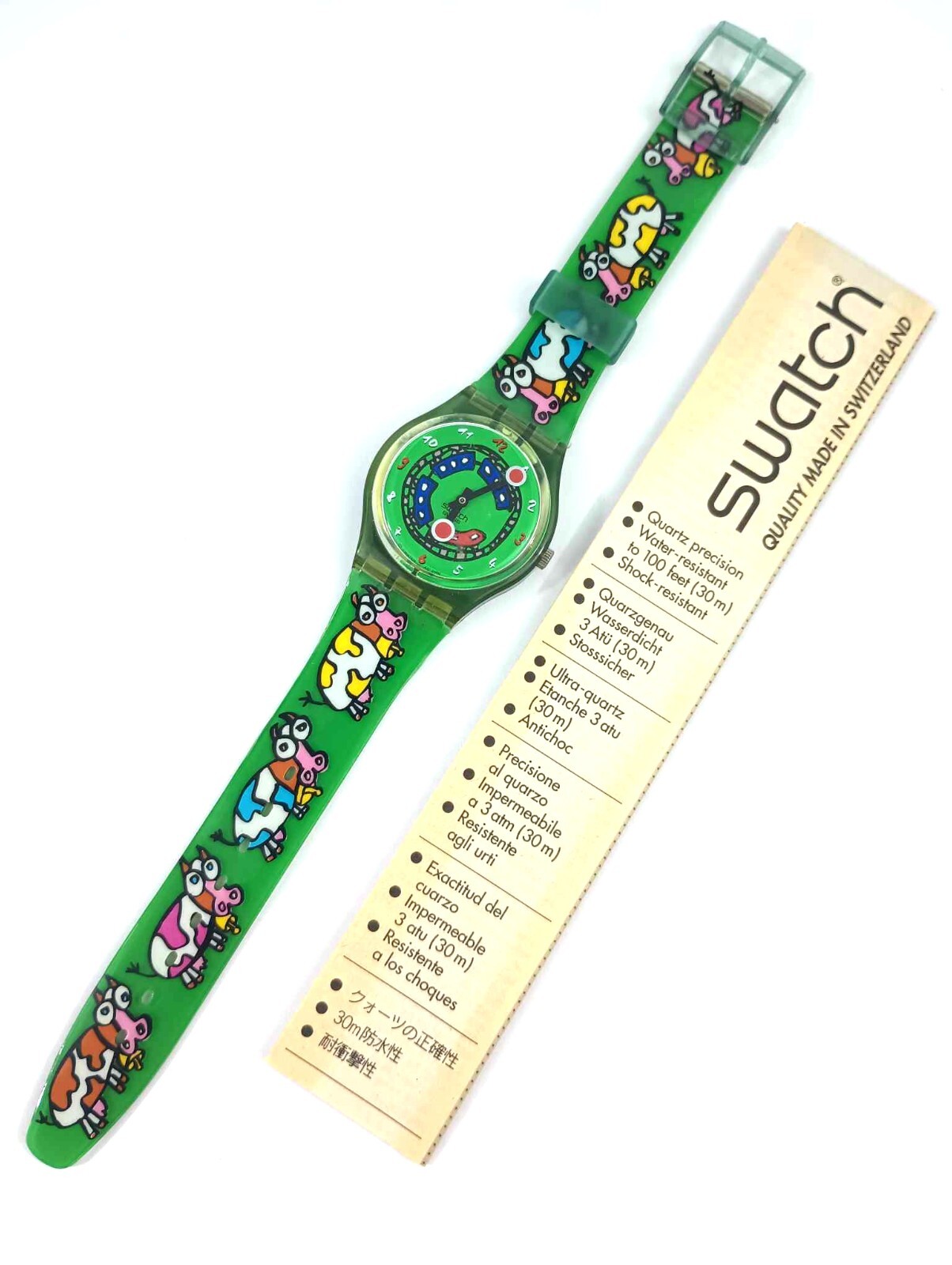 Vintage 2000 Swiss Swatch Standard Original Crazy Train Cows Green ...