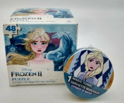 Disney Frozen II Elsa 48 Piece Puzzle Magic Towel Washcloth Bundle 1203 ...