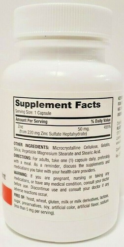 Rugby Zinc 50 mg (Zinc Sulfate 220mg) 100 Capsules -3 Pack -Exp Date 11 ...