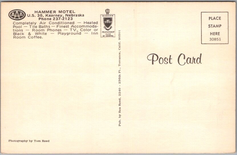 Kearney, Nebraska Postcard HAMMER MOTEL Highway 30 Roadside / c1950s ...