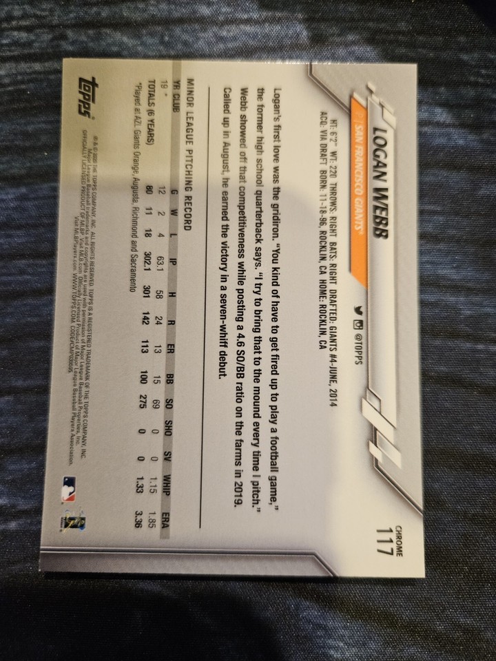 2020 Topps Chrome - #117 Logan Webb (RC) | eBay