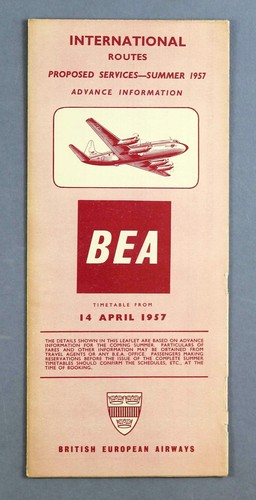 BEA BRITISH EUROPEAN AIRWAYS INTERNATIONAL ROUTES ADVANCE TIMETABLE ...