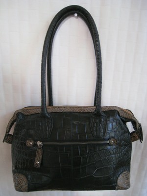MICHAEL ROME DESIGNS BLACK CROCO LEATHER HANDBAG UNIQUE HOT MADE IN ...
