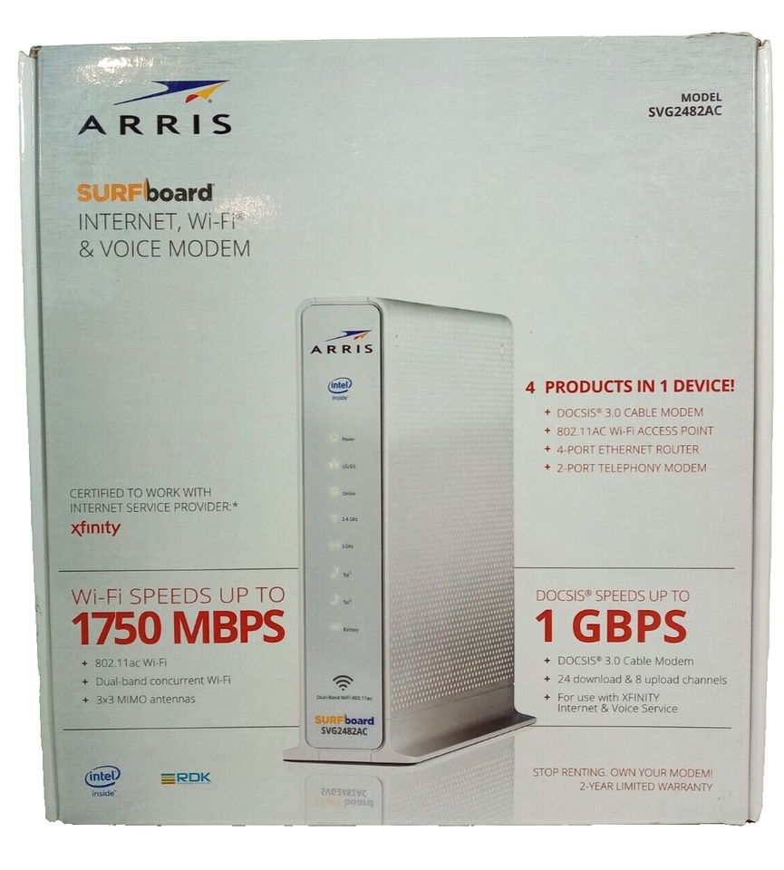 ARRIS SVG2482AC 1750 Mbps 4 Port Voice Modem White in Color Dual Band ...