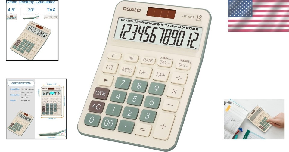 12-Digit Desktop Calculator with Large LCD and Big Buttons for ...