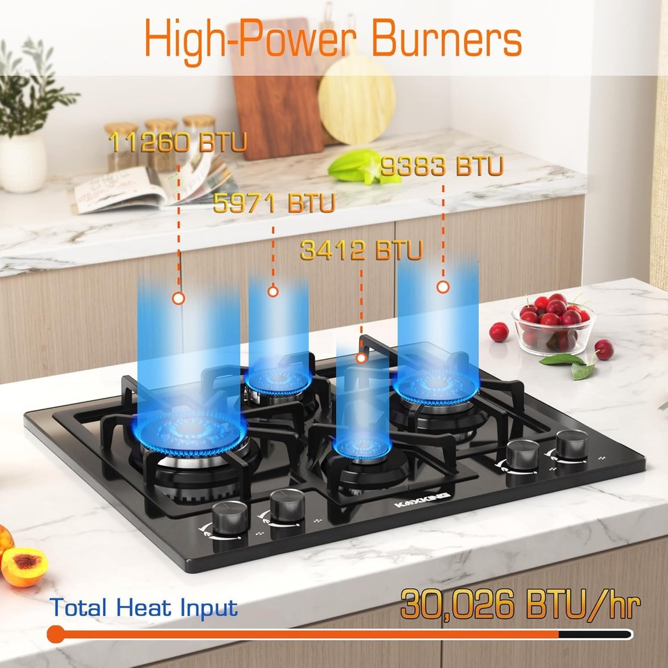 KOXKING Built-in Gas Cooktop Propane Stove Top 24/30/36 in 4/5 Burners ...