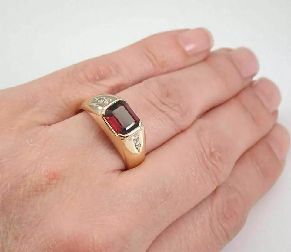 1.00 Ct Vintage 14K Yellow Gold Over Men's Garnet and Diamond ...