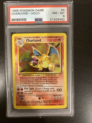 PSA 8 Charizard 1999 Pokemon Base Set Unlimited #4/102 Holo Non ...