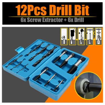 12PCS Screw Extractor & Drill Bit Guide Set Broken Bolt Fastener ...