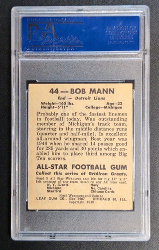 1948 Leaf #44 BOB MANN Rookie RC -- PSA 4.5 -- Lions, Packers, Michigan ...