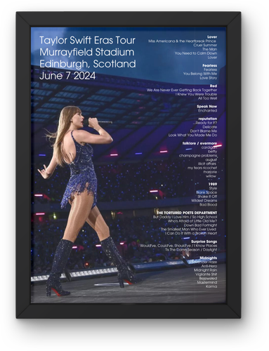 Taylor Swift Edinburghs Setlist Posters 7/8/9 June A1-5 Frame Option ...