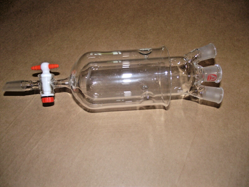 200ML ALDRICH JACKETED 3 NECK 14/20 SEPARATORY FUNNEL / FLASK WITH STOP ...