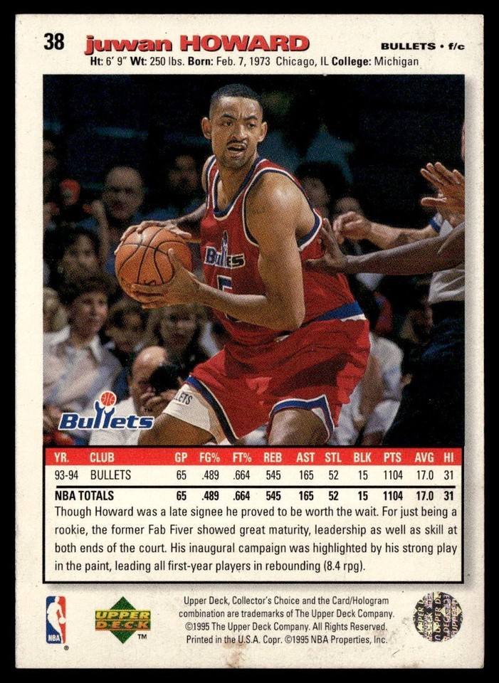 1994-95 Upper Deck Collector's Choice Juwan Howard #38 Washington ...