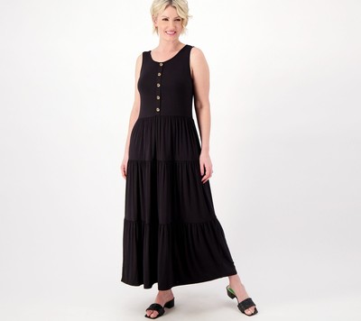 Joan Rivers Classics Collection Jersey Tiered Maxi Dress Black XL New ...