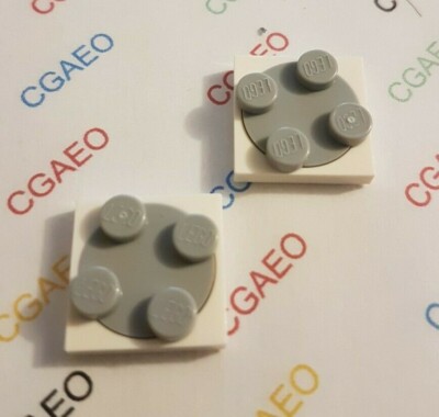 2X Lego 3680c02 Turntable 2X2 Plate with LIGHTBLUISHGRAY Top (3680 / ...